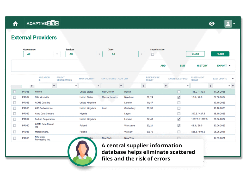 Vendor Management AdaptiveGRC - Centralized Risk and Compliance Control